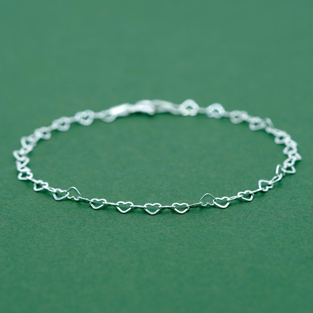 Genuine 925 Sterling Silver 3mm Heart Link Bracelet 6.5”, 7.5”, 8.5 ...
