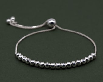 Genuine 925 Sterling Silver Chain of Hearts Adjustable Slider Bracelet ...