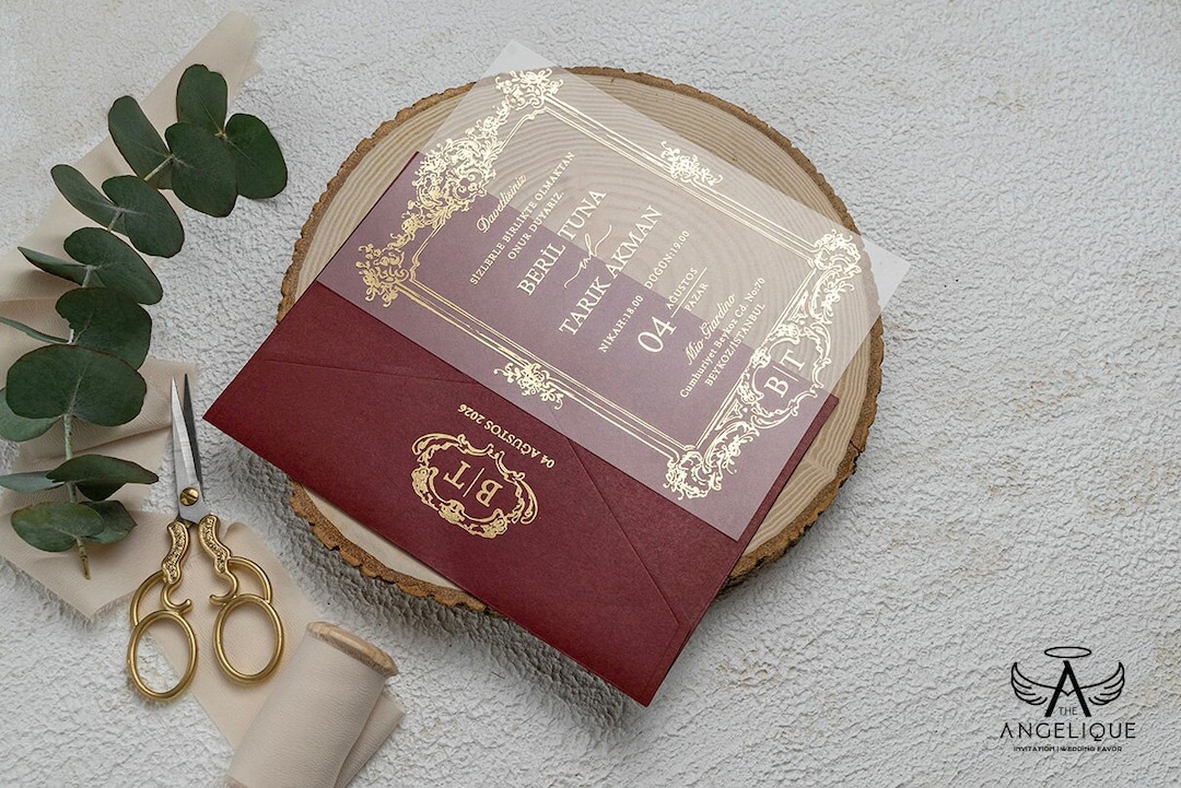 Modern Indian Acrylic Wedding Invitation | Burgundy / Red and Gold ...