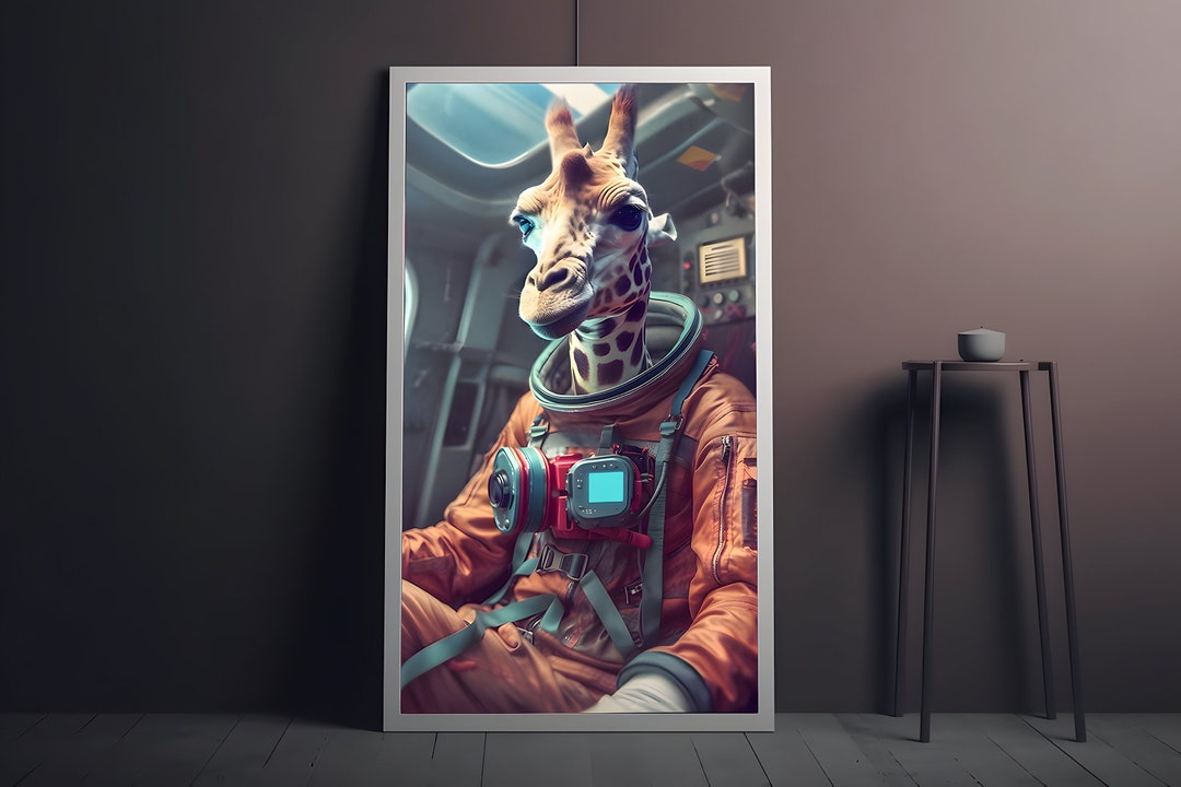 Offbeat Animal Photo Print, a Cosmonaut Giraffe in Space for Your ...