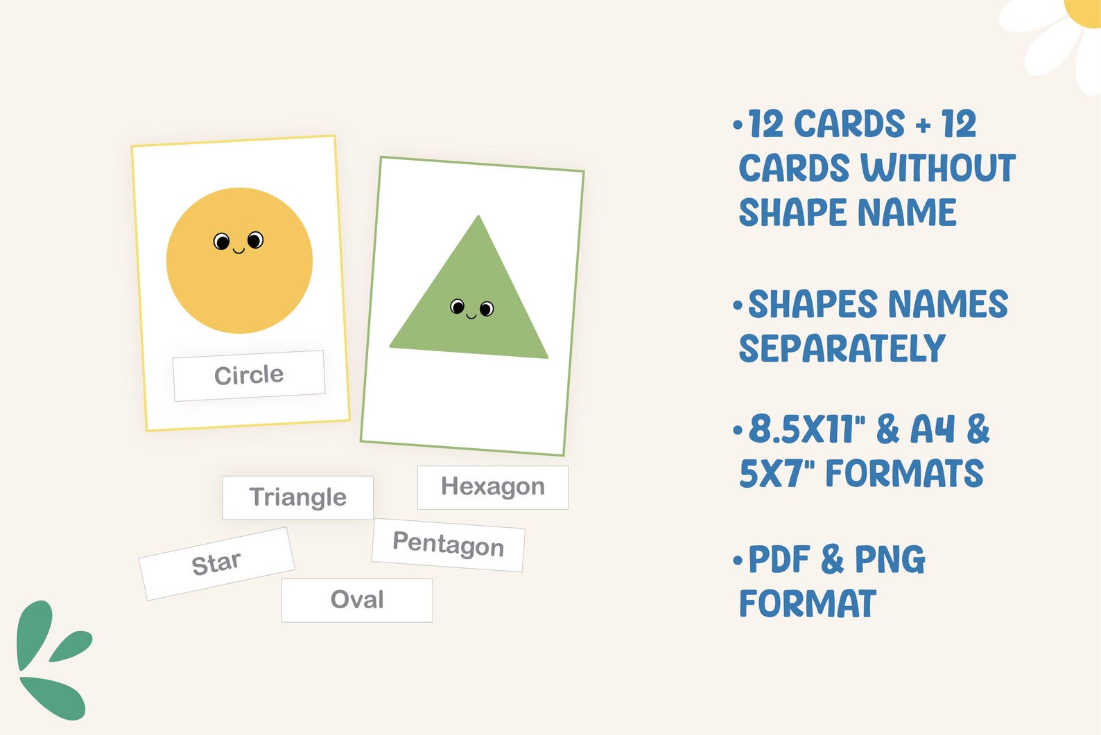 Shapes Flashcards, Printable Shape Cards for Kids, Early Learning Set ...