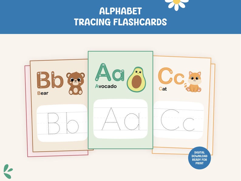 Alphabet Learning, ABC Tracing Cards With Animals & Objects, A-Z ...