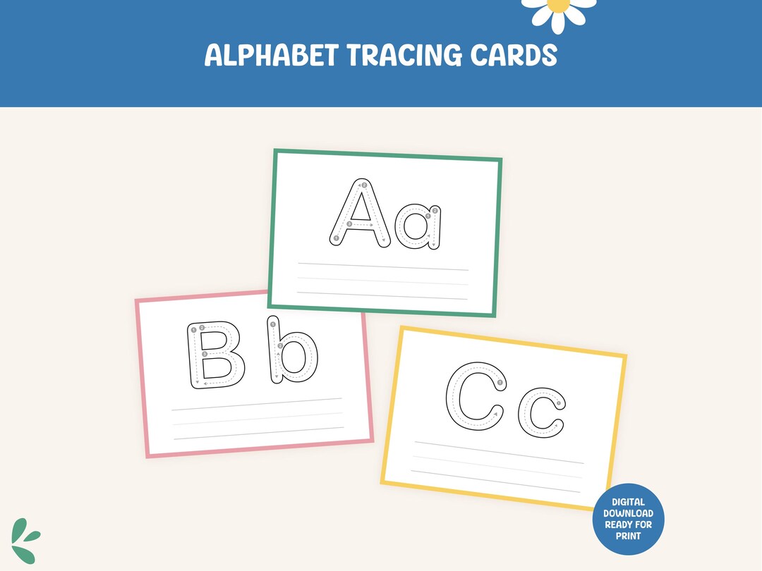 Alphabet Tracing Cards, A-Z Printable for Kids, ABC Learning Flashcards ...