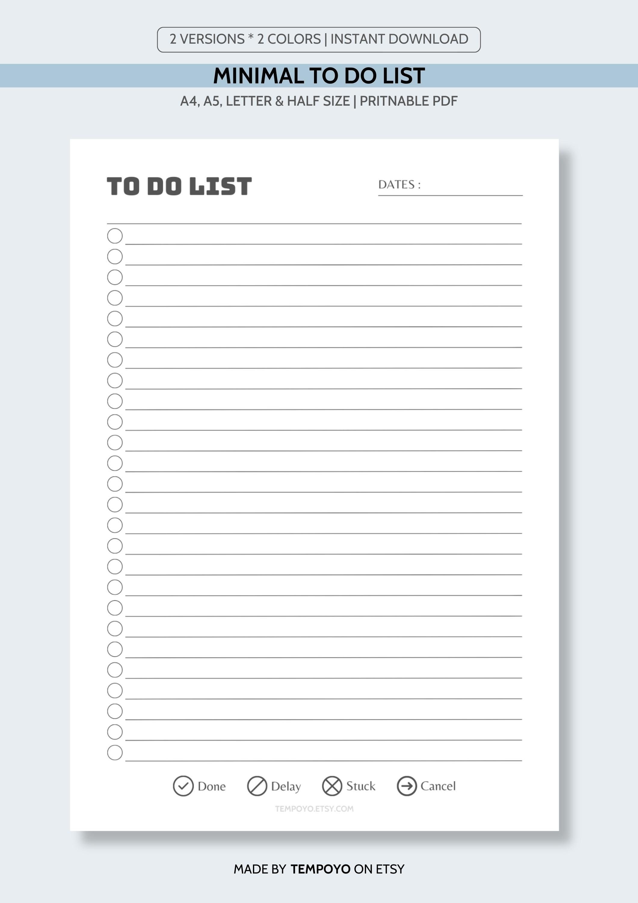 Minimal to Do List Printable, Simple Tasks List Template, Productivity ...
