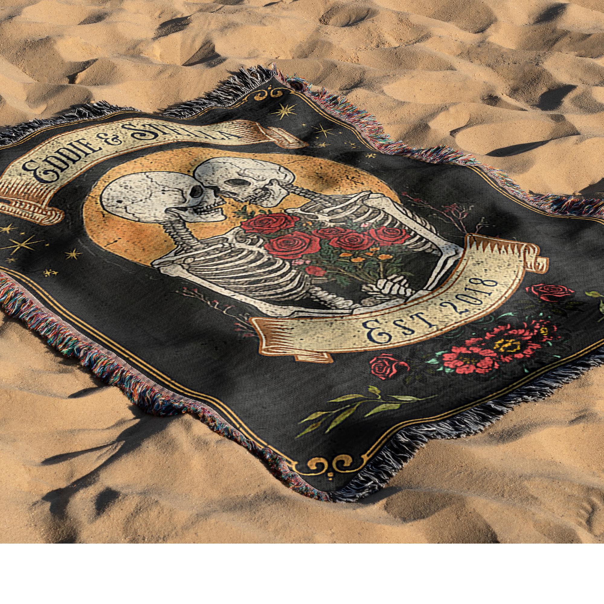 Custom Woven Throw, Gothic Skeleton Love Tapestry - Personalized ...