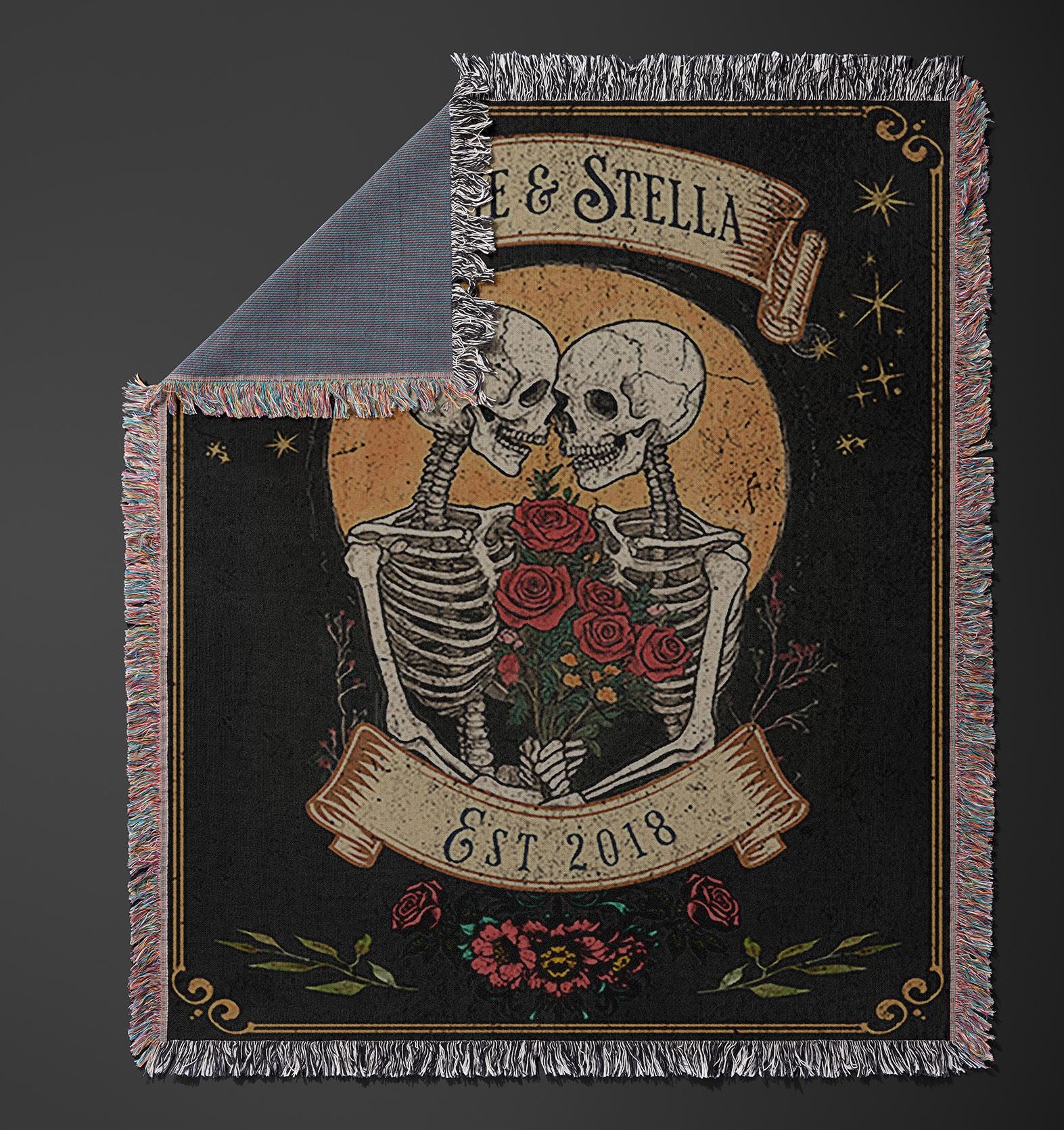 Custom Woven Throw, Gothic Skeleton Love Tapestry - Personalized ...