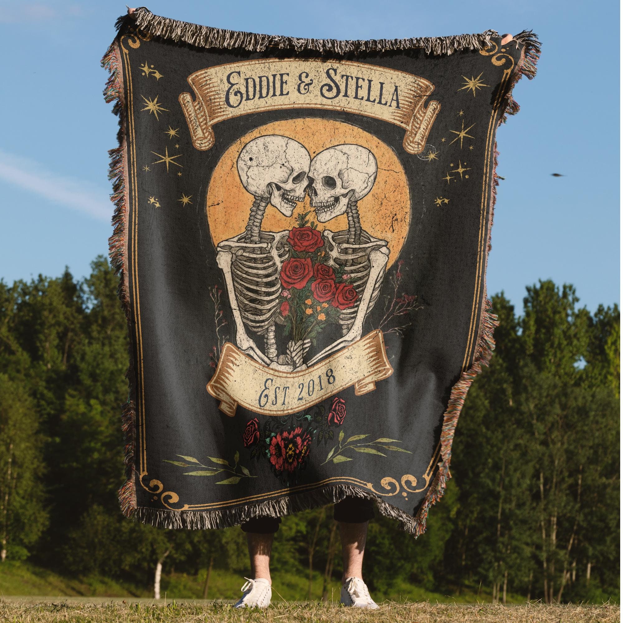 Custom Woven Throw, Gothic Skeleton Love Tapestry - Personalized ...