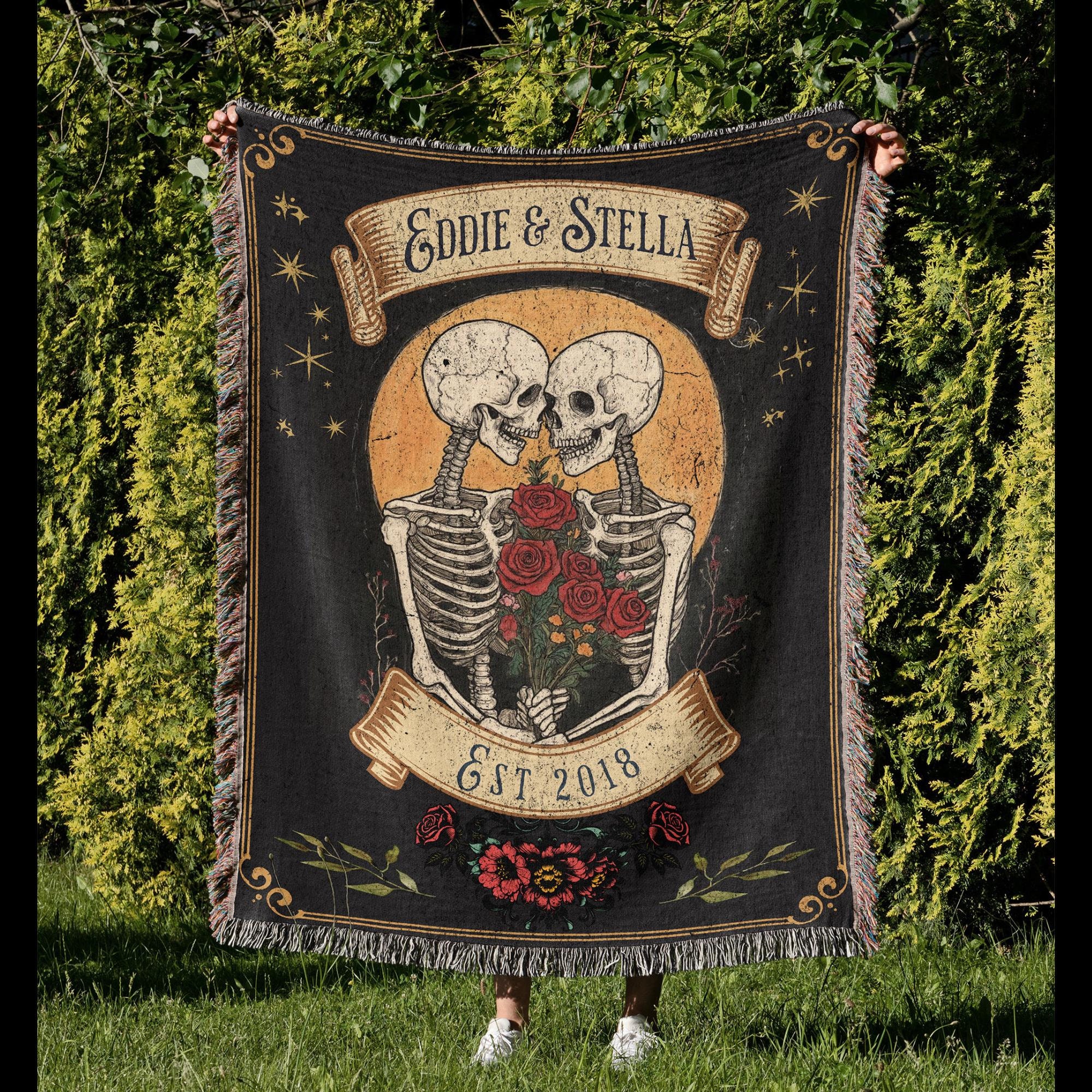 Custom Woven Throw, Gothic Skeleton Love Tapestry - Personalized ...