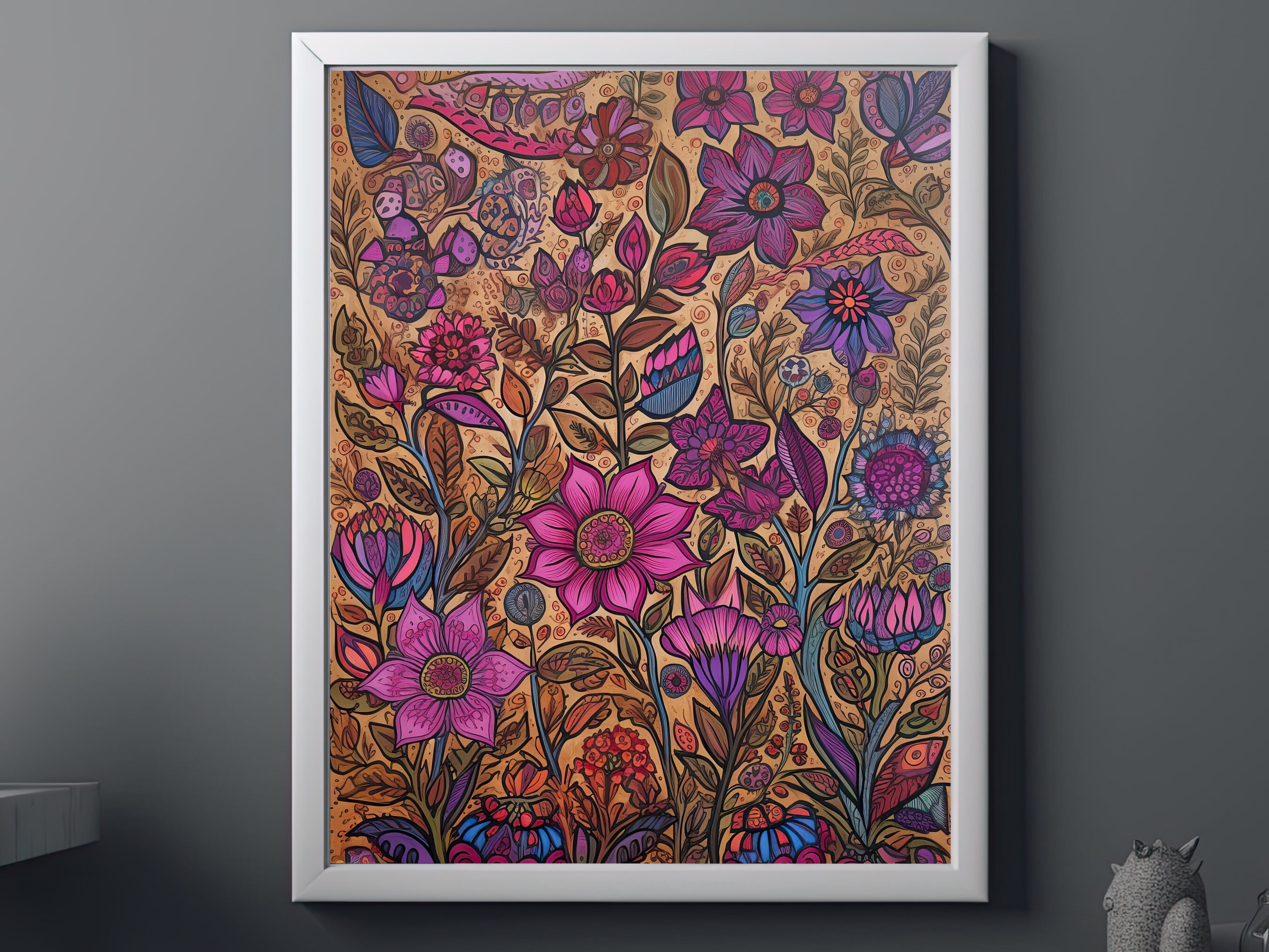 Madhubani Inspired Decorative Flowers Collection. 26 Printable Posters ...