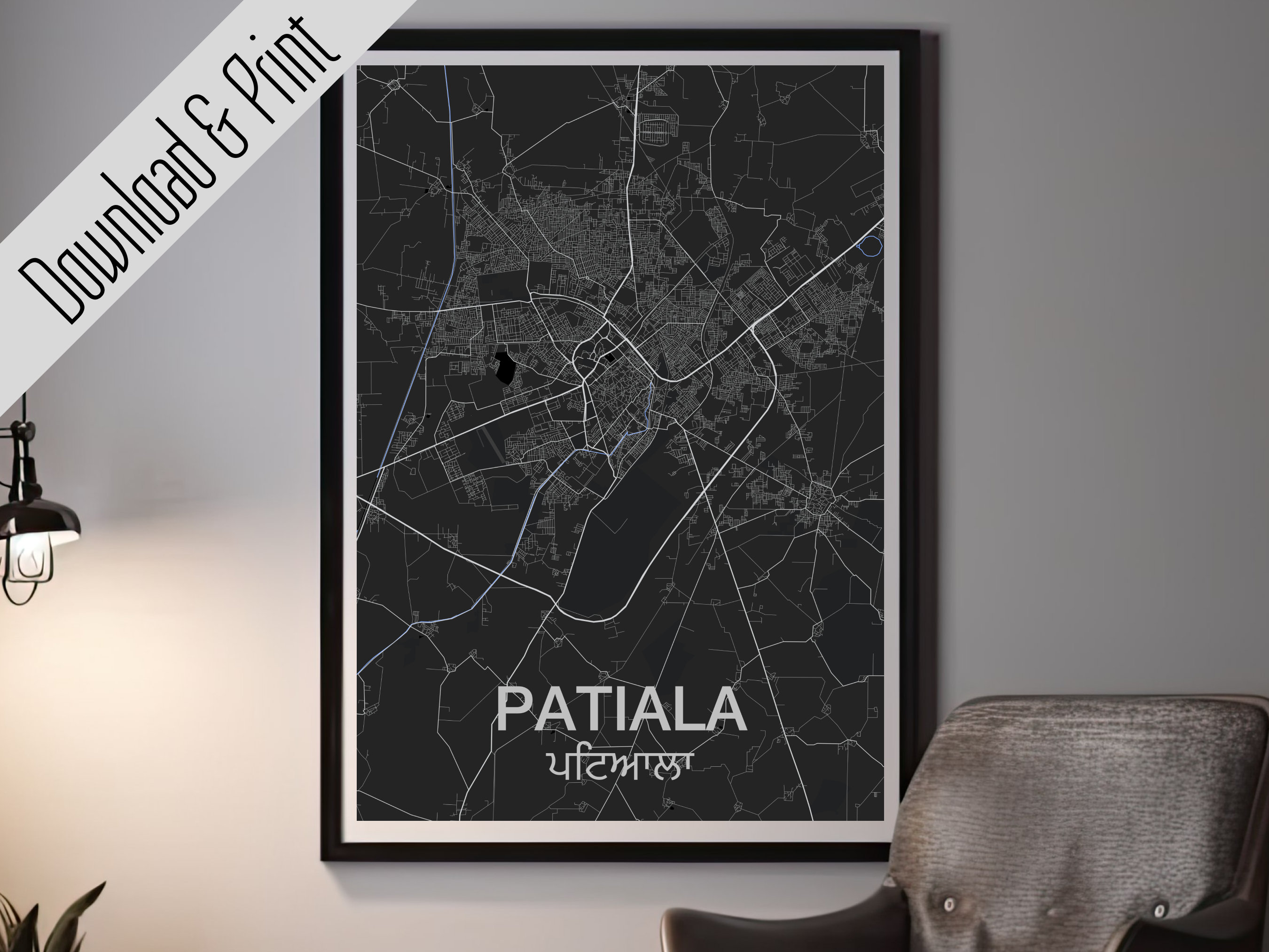 Patiala, Punjab Printable Map. Road Map Art Poster Set of 4, White ...