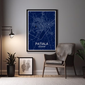 Patiala, Punjab Printable Map. Road Map Art Poster Set of 4, White ...