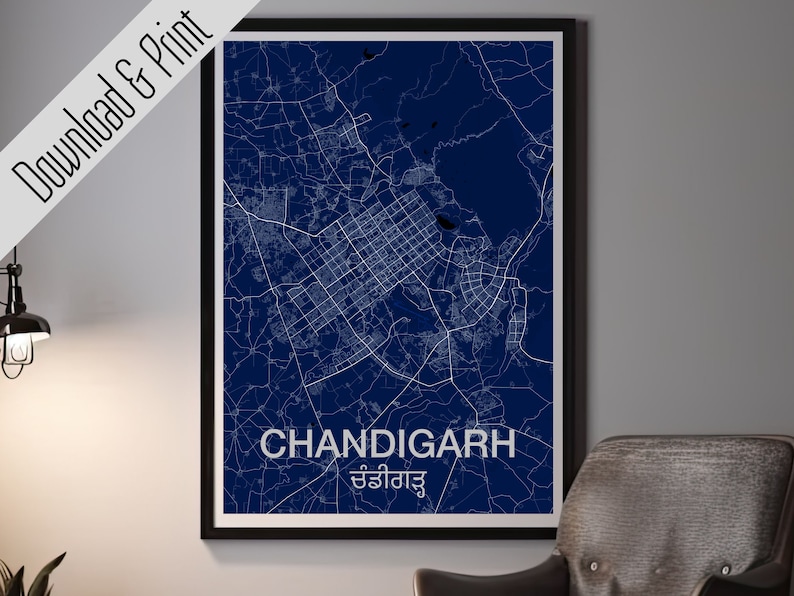 Chandigarh India Map Art Print Set, Punjab Road Map Poster (digital ...