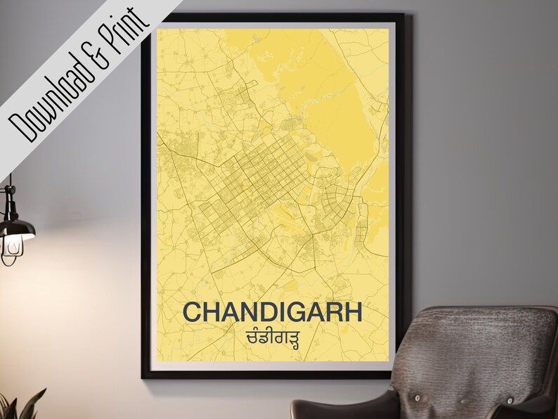 Chandigarh India Map Art Print Set, Punjab Road Map Poster (digital ...