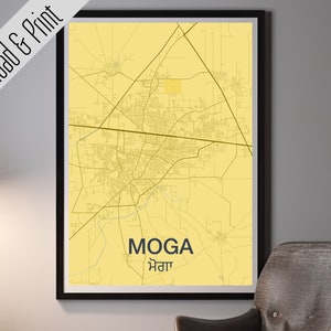 Moga, Punjab Printable Map. Road Map Art Poster Set of 4, White, Black ...