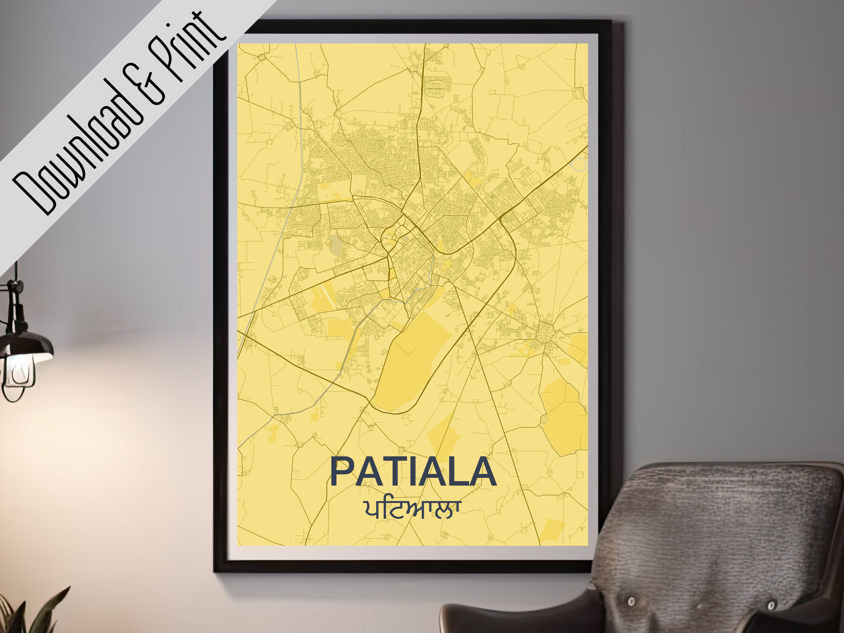 Patiala, Punjab Printable Map. Road Map Art Poster Set of 4, White ...