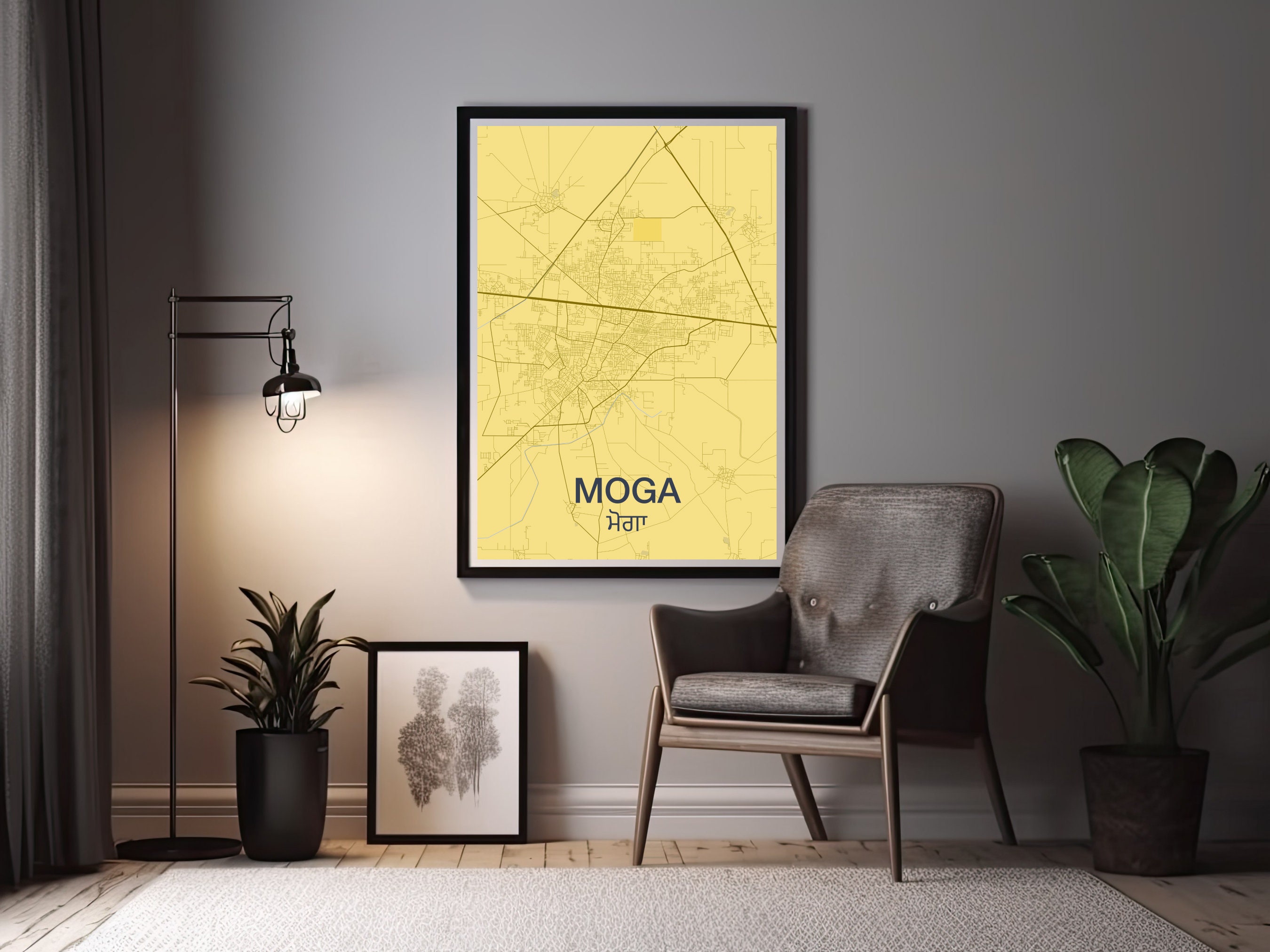 Moga, Punjab Printable Map. Road Map Art Poster Set of 4, White, Black ...