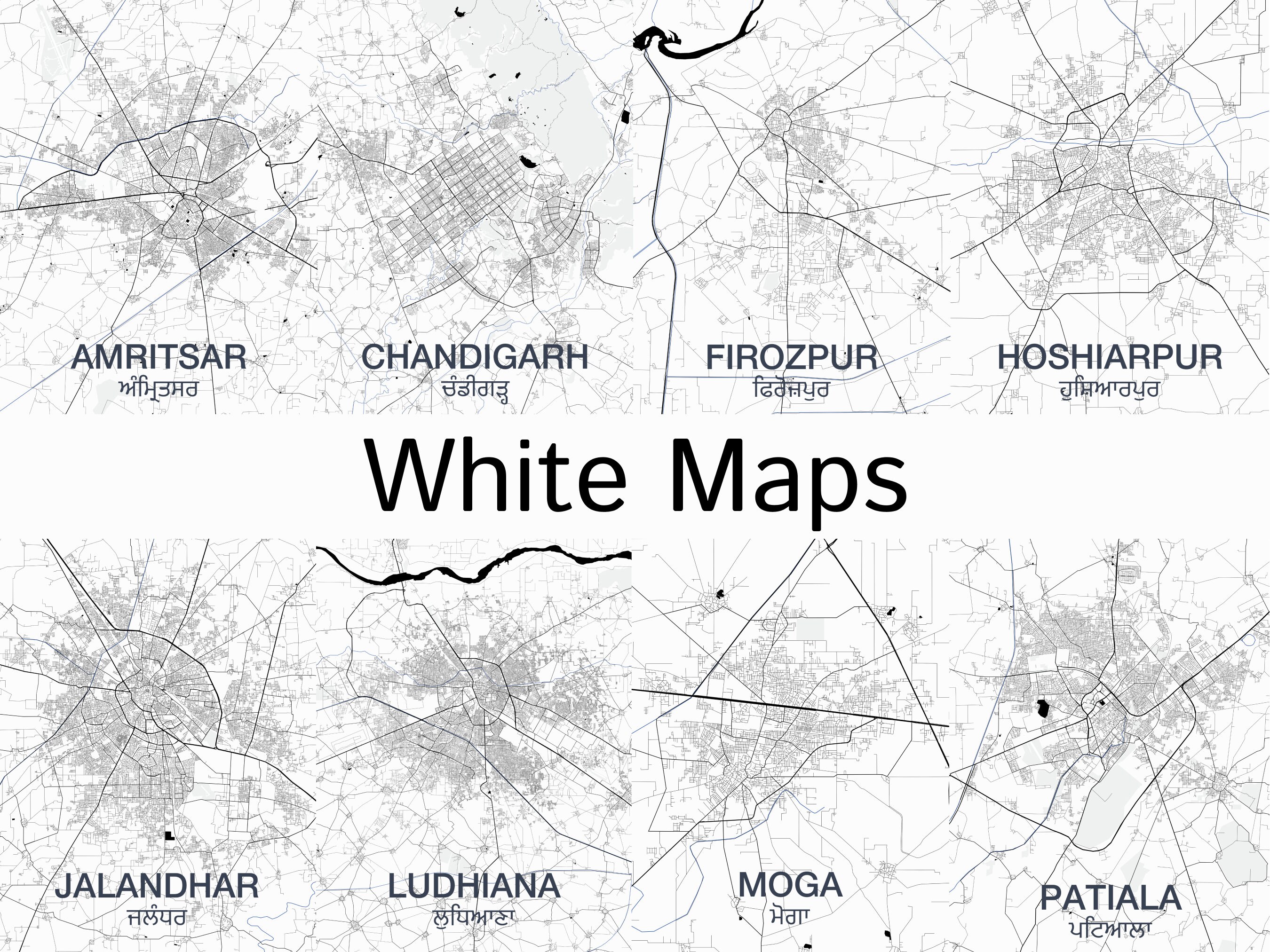 Stylish Maps of Punjab Bundle. Printable Map Posters. Eight Maps Each ...