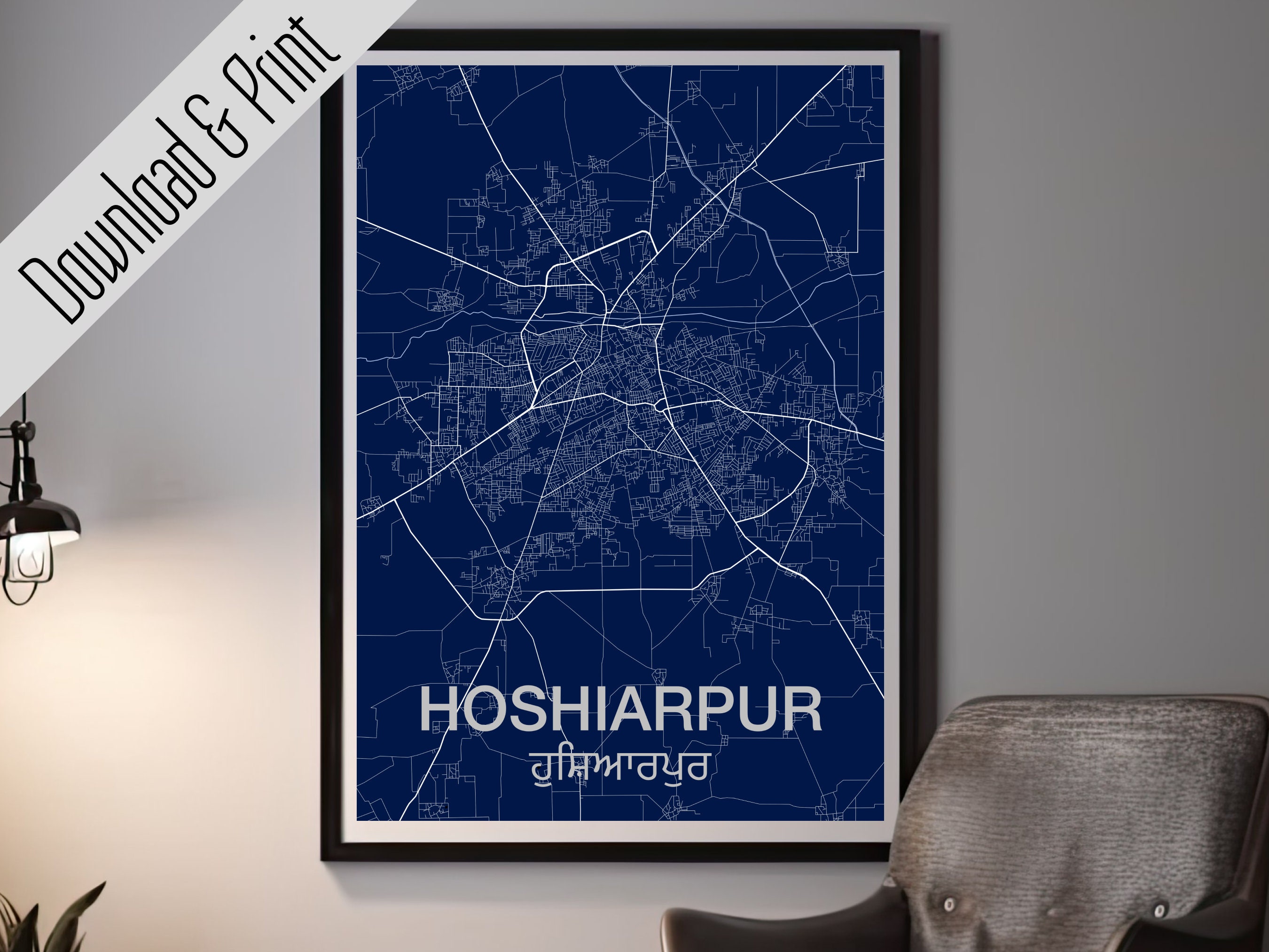 Hoshiarpur, Punjab Printable Map. Road Map Art Poster Set of 4, White ...
