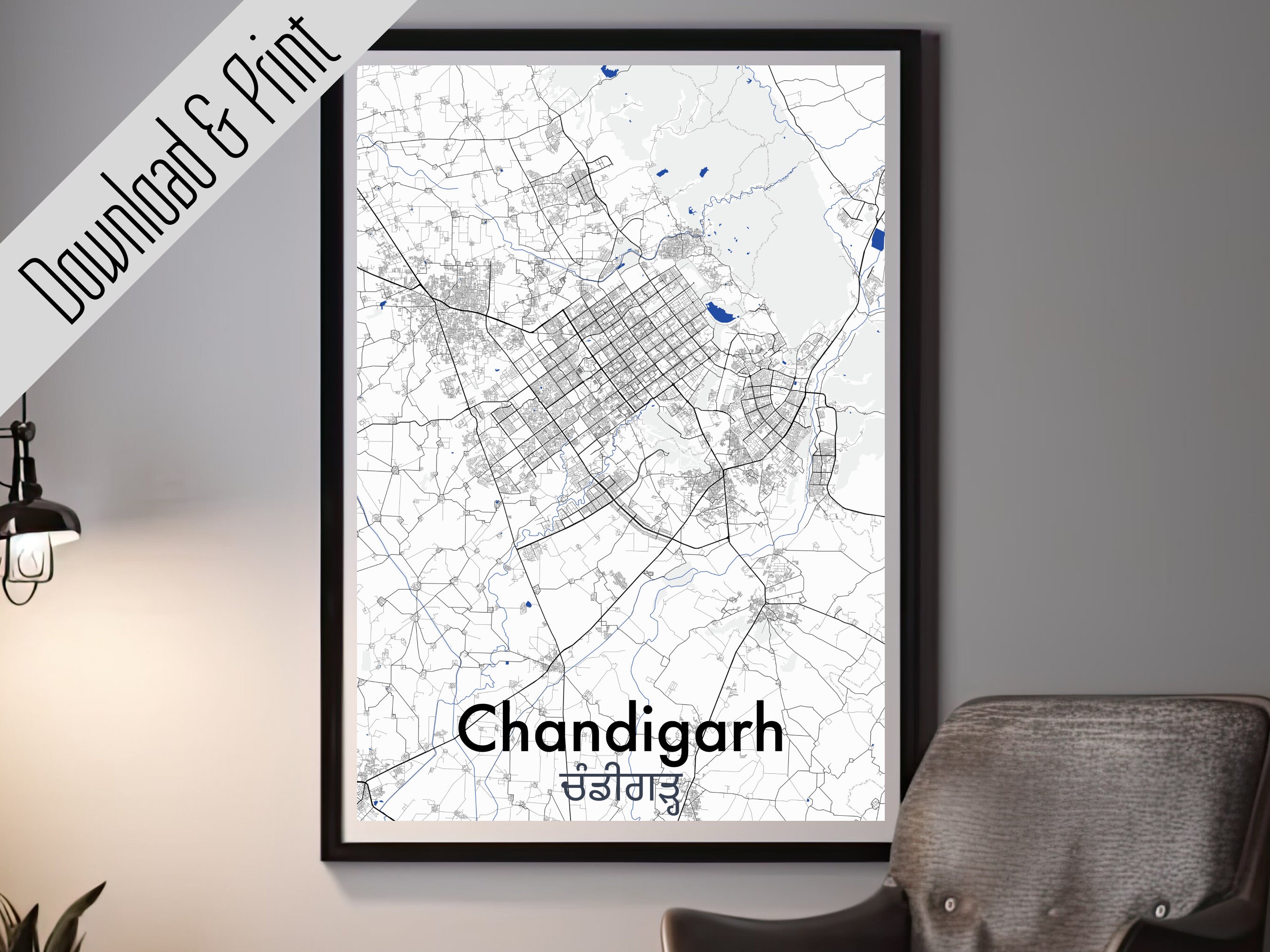 Chandigarh Punjab Printable Map. Road Map Art Poster Set of - Etsy UK