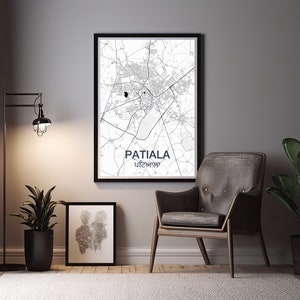 Patiala, Punjab Printable Map. Road Map Art Poster Set of 4, White ...