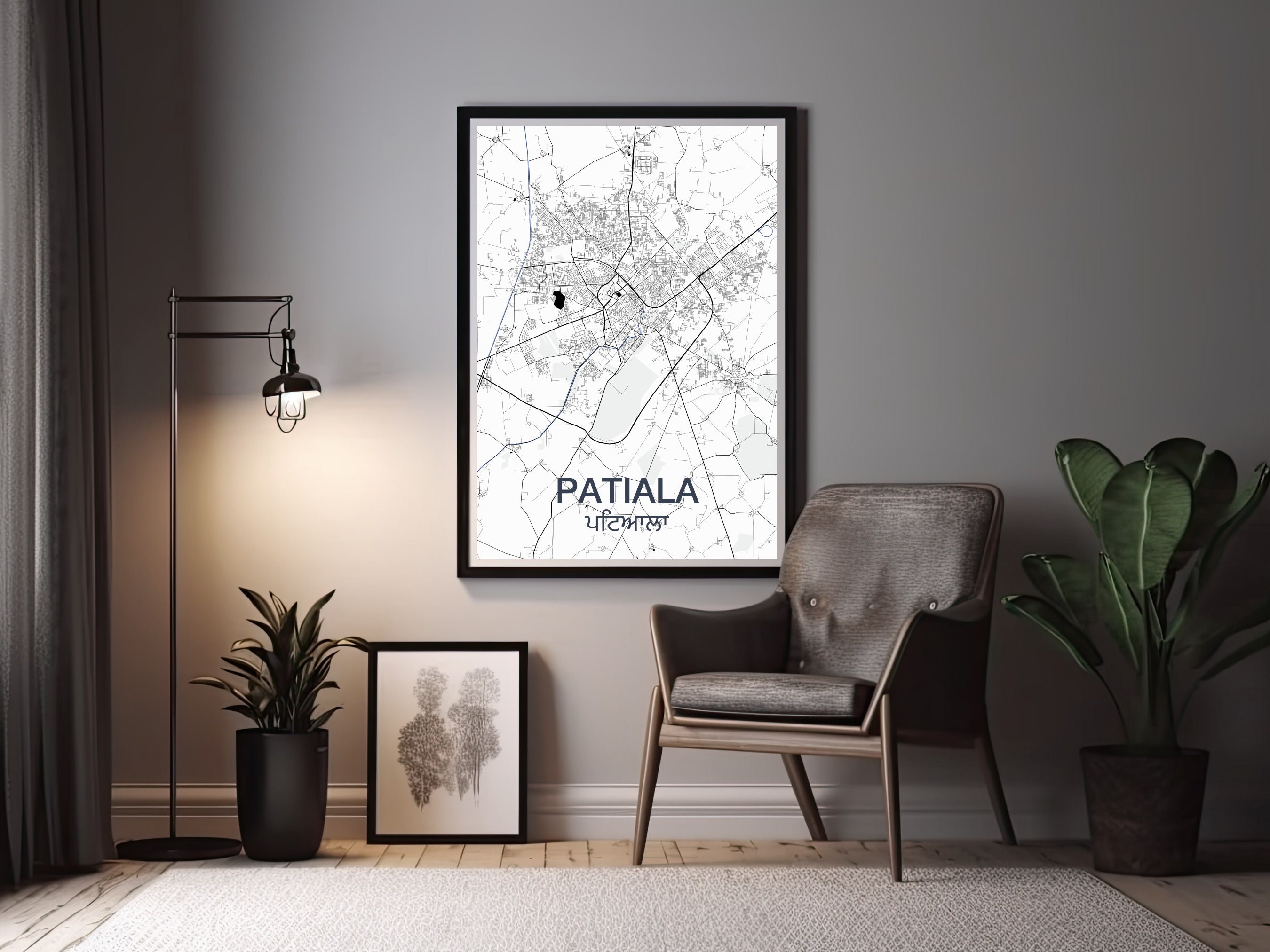 Patiala, Punjab Printable Map. Road Map Art Poster Set of 4, White ...