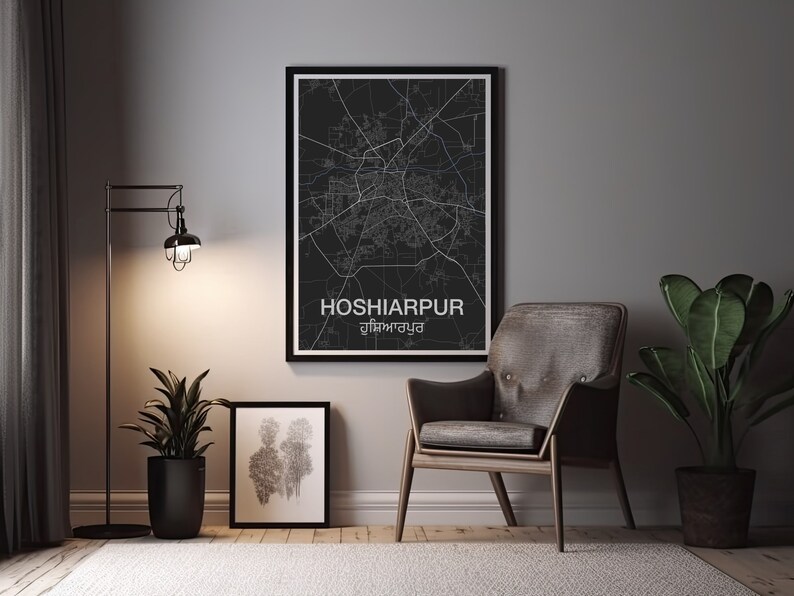 Hoshiarpur, Punjab Printable Map. Road Map Art Poster Set of 4, White ...