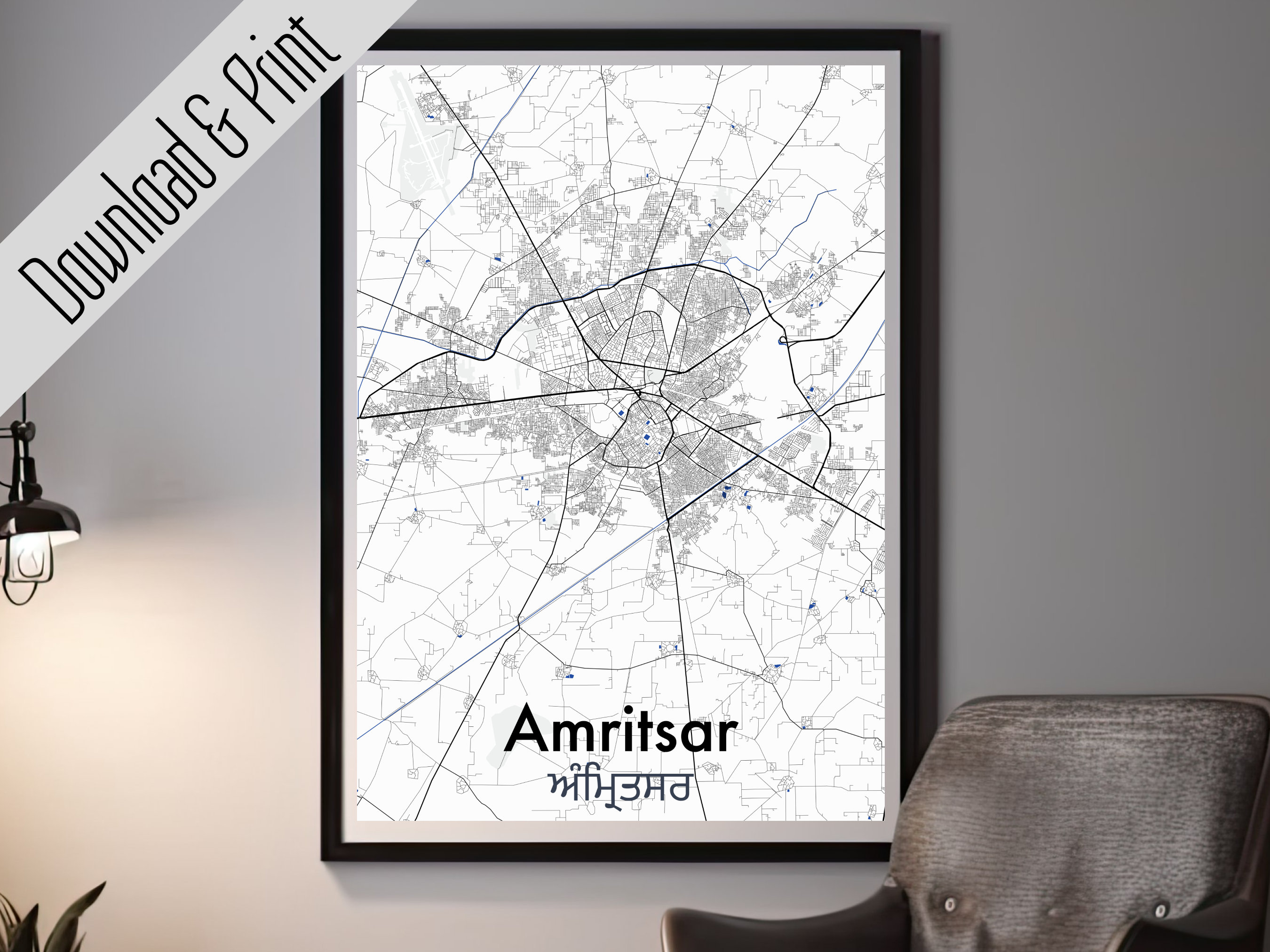 Amritsar Punjab Printable Map. Road Map Art Poster Set of 3 - Etsy