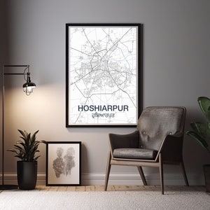 Hoshiarpur, Punjab Printable Map. Road Map Art Poster Set of 4, White ...