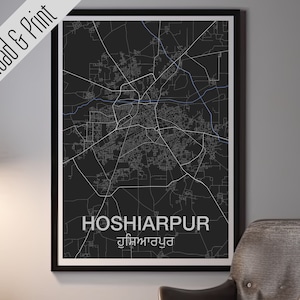 Hoshiarpur, Punjab Printable Map. Road Map Art Poster Set of 4, White ...