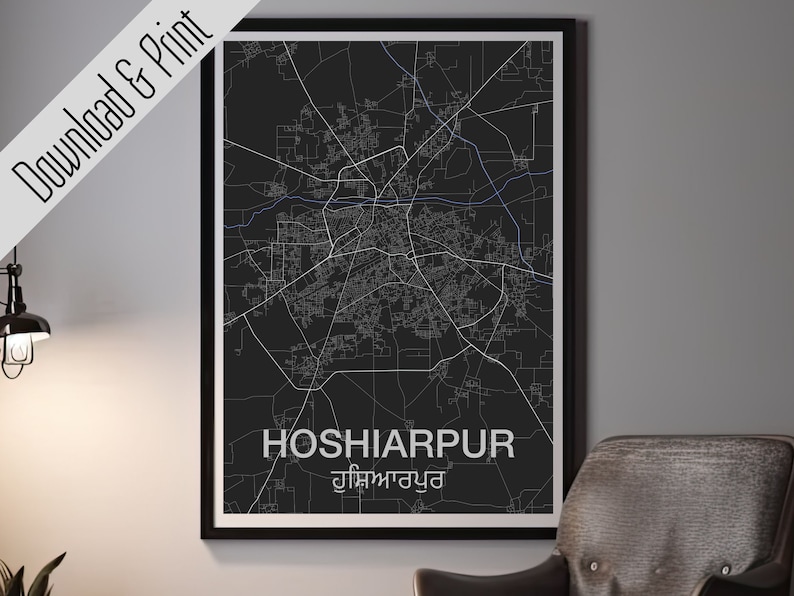 Hoshiarpur, Punjab Printable Map. Road Map Art Poster Set of 4, White ...