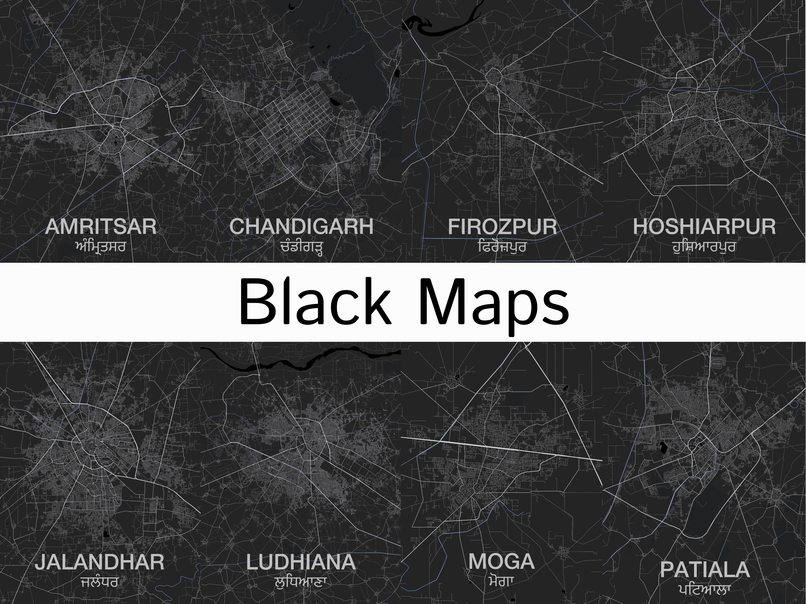 Stylish Maps of Punjab Bundle. Printable Map Posters. Eight Maps Each ...