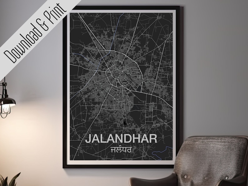 Jalandhar, Punjab Printable Map. Road Map Art Poster Set of 4, White ...