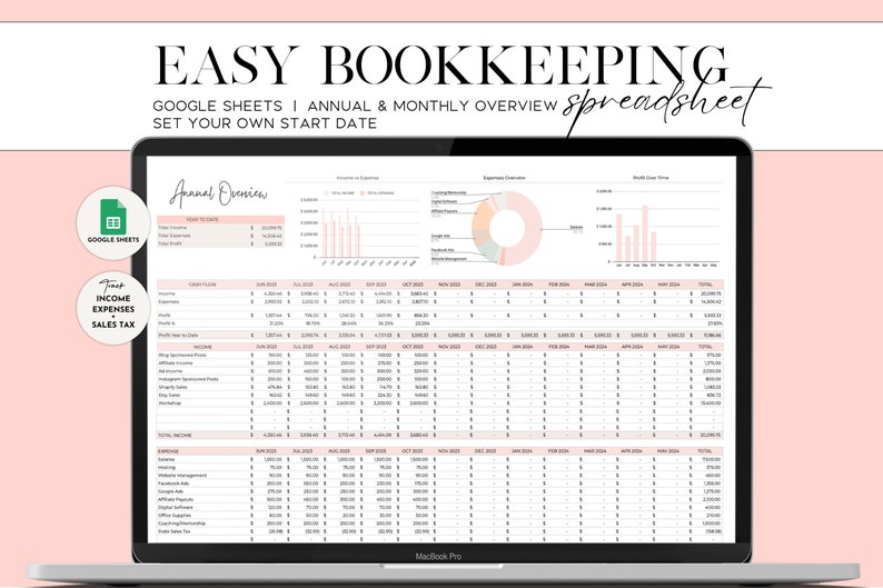 Easy Bookkeeping Template, Small Business Bookkeeping Spreadsheet ...