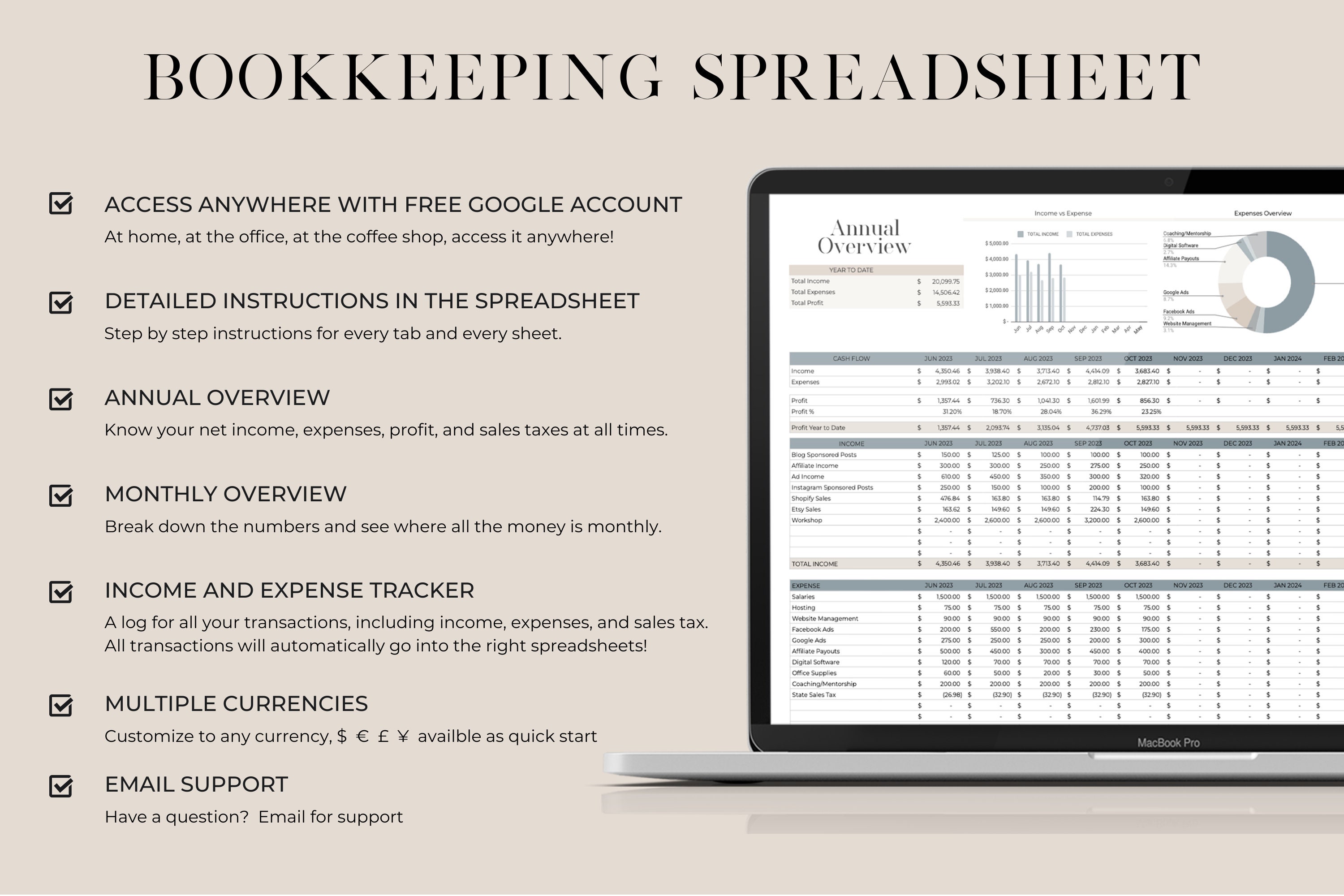 Easy Bookkeeping Template, Accounting Spreadsheet, Income and Expense ...