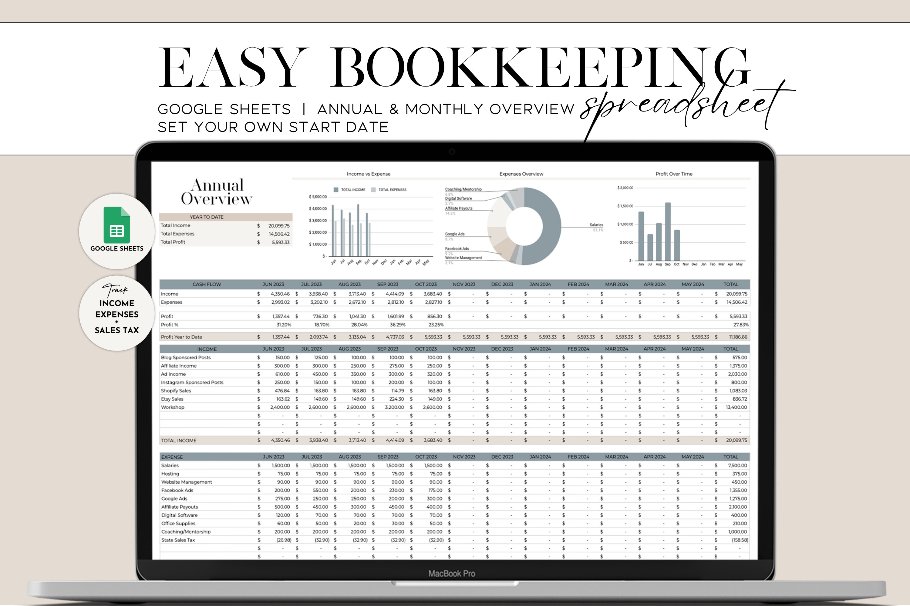 Easy Bookkeeping Template, Accounting Spreadsheet, Income and Expense ...