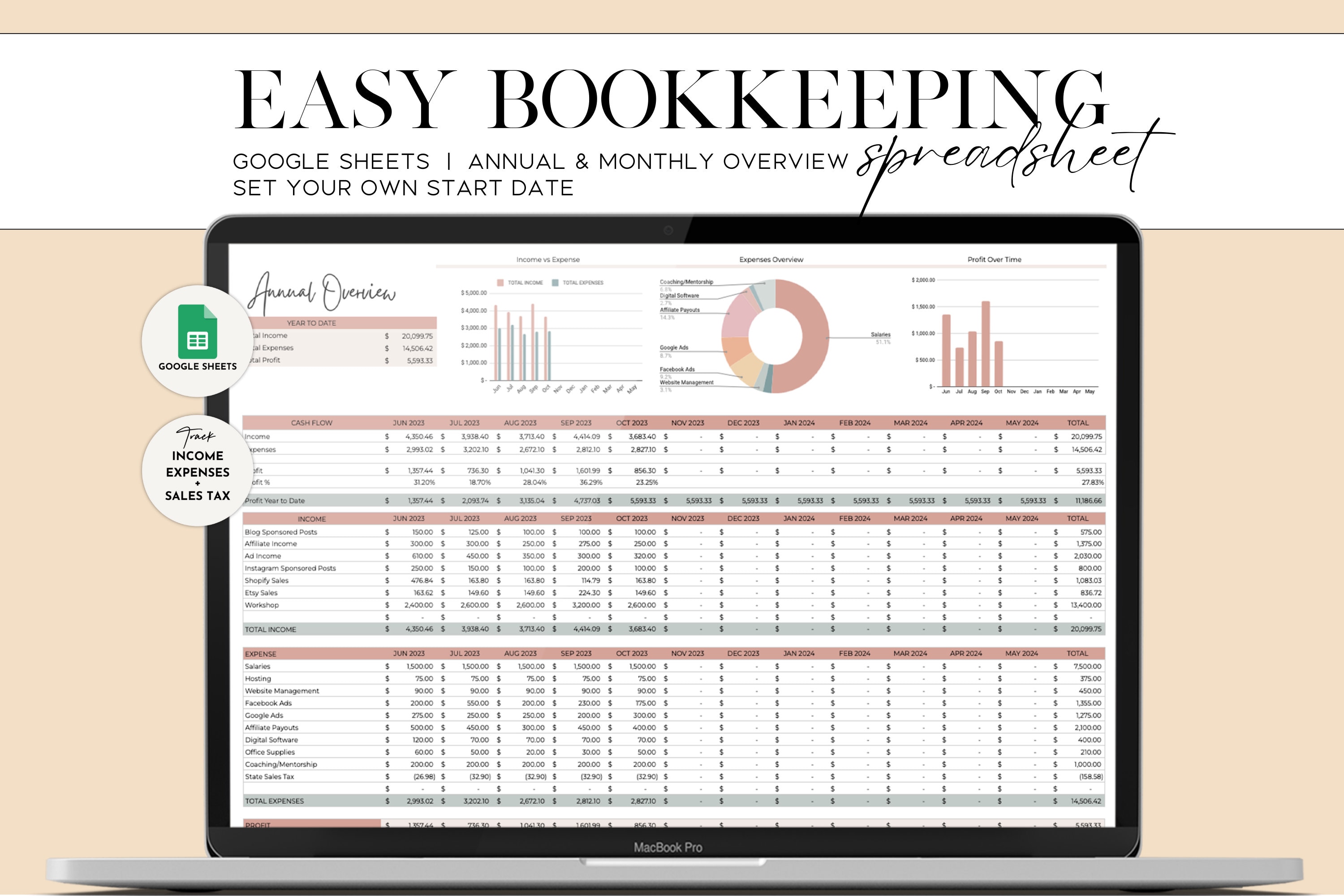 Small Business Bookkeeping Spreadsheet, Easy Bookkeeping Template ...