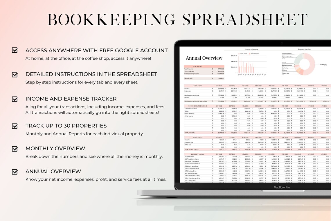 Airbnb Spreadsheet Bookkeeping, Short Term Rental Income Tracker ...