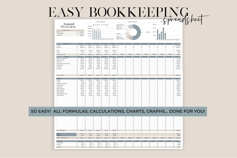 Easy Bookkeeping Template, Accounting Spreadsheet, Income and Expense ...