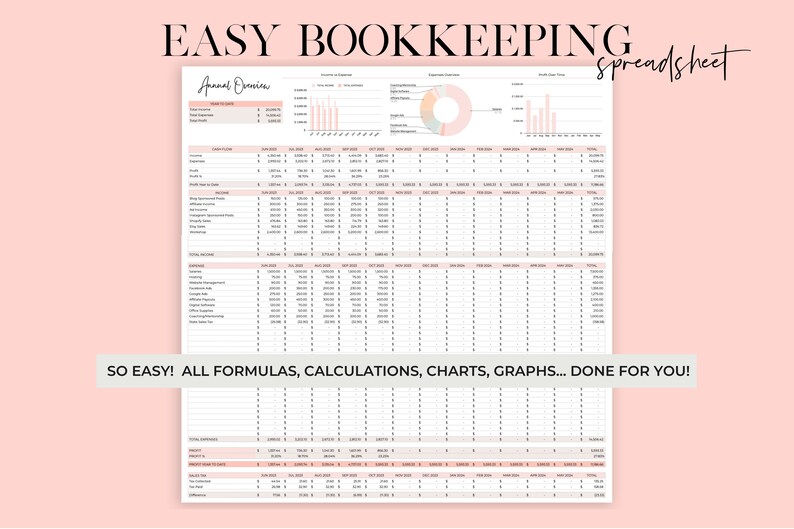 Easy Bookkeeping Template, Small Business Bookkeeping Spreadsheet ...