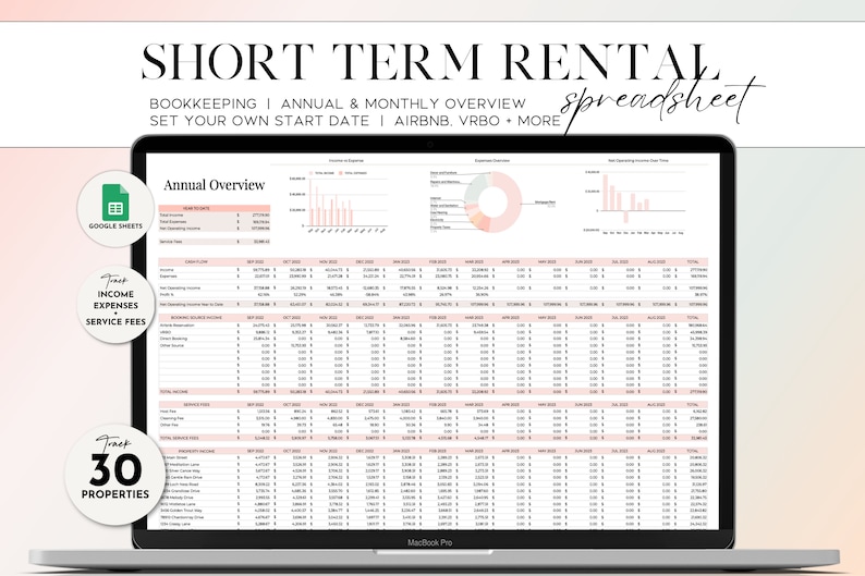 Airbnb Spreadsheet Bookkeeping, Short Term Rental Income Tracker ...