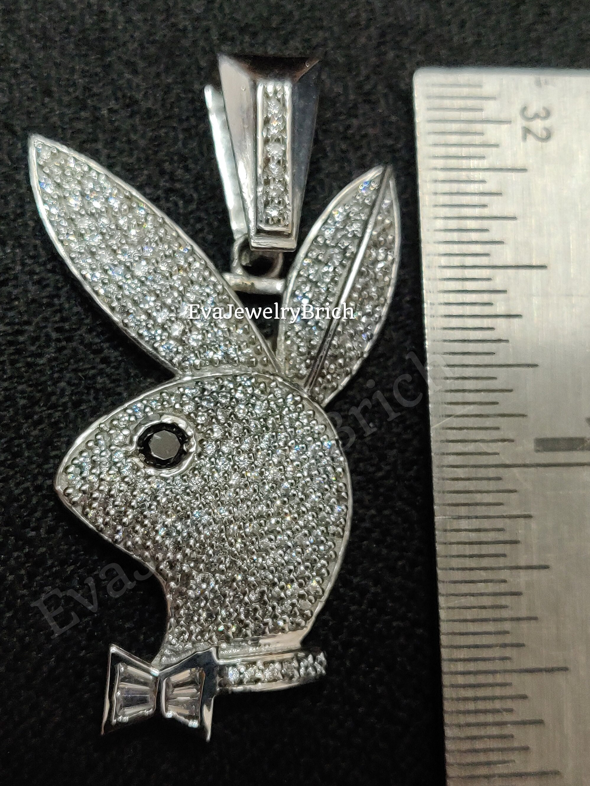 Custom Made Iced Out Playboy Bunny Pendant - Iced Out Silver Rabbit Jewelry - Rabbit Pendant ...