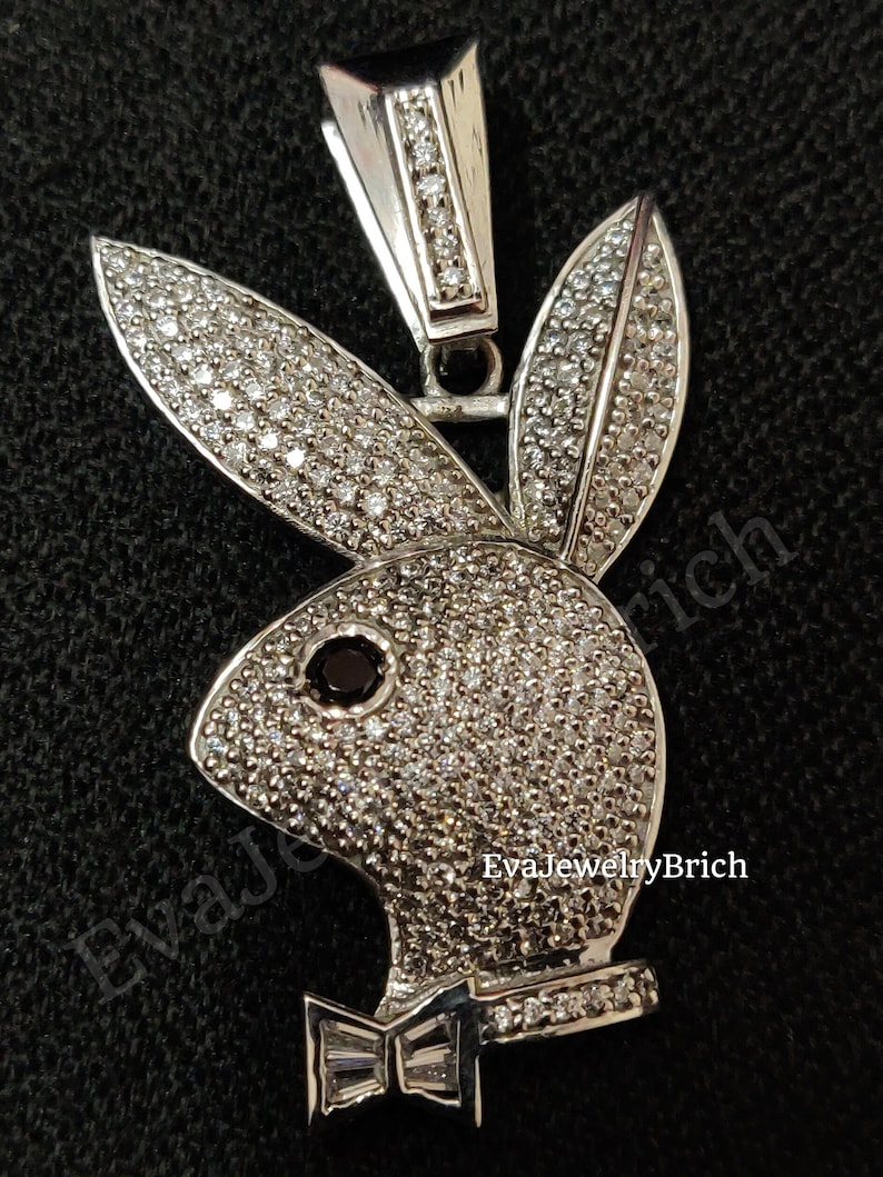Custom Made Iced Out Playboy Bunny Pendant - Iced Out Silver Rabbit Jewelry - Rabbit Pendant ...