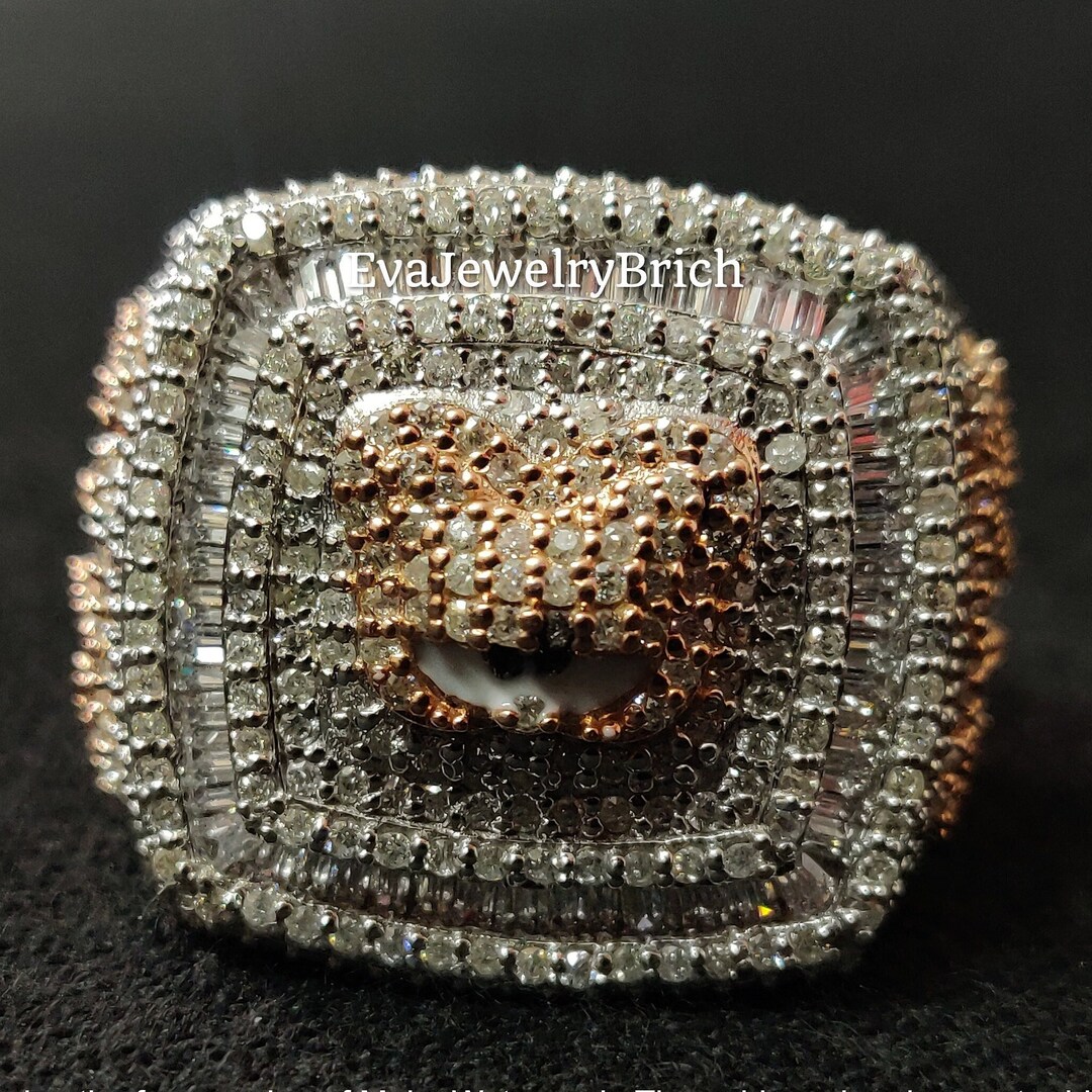 Men's Custom Iced Initial Hip Hop Ring Diamond 14K Two-tone Gold Plated ...