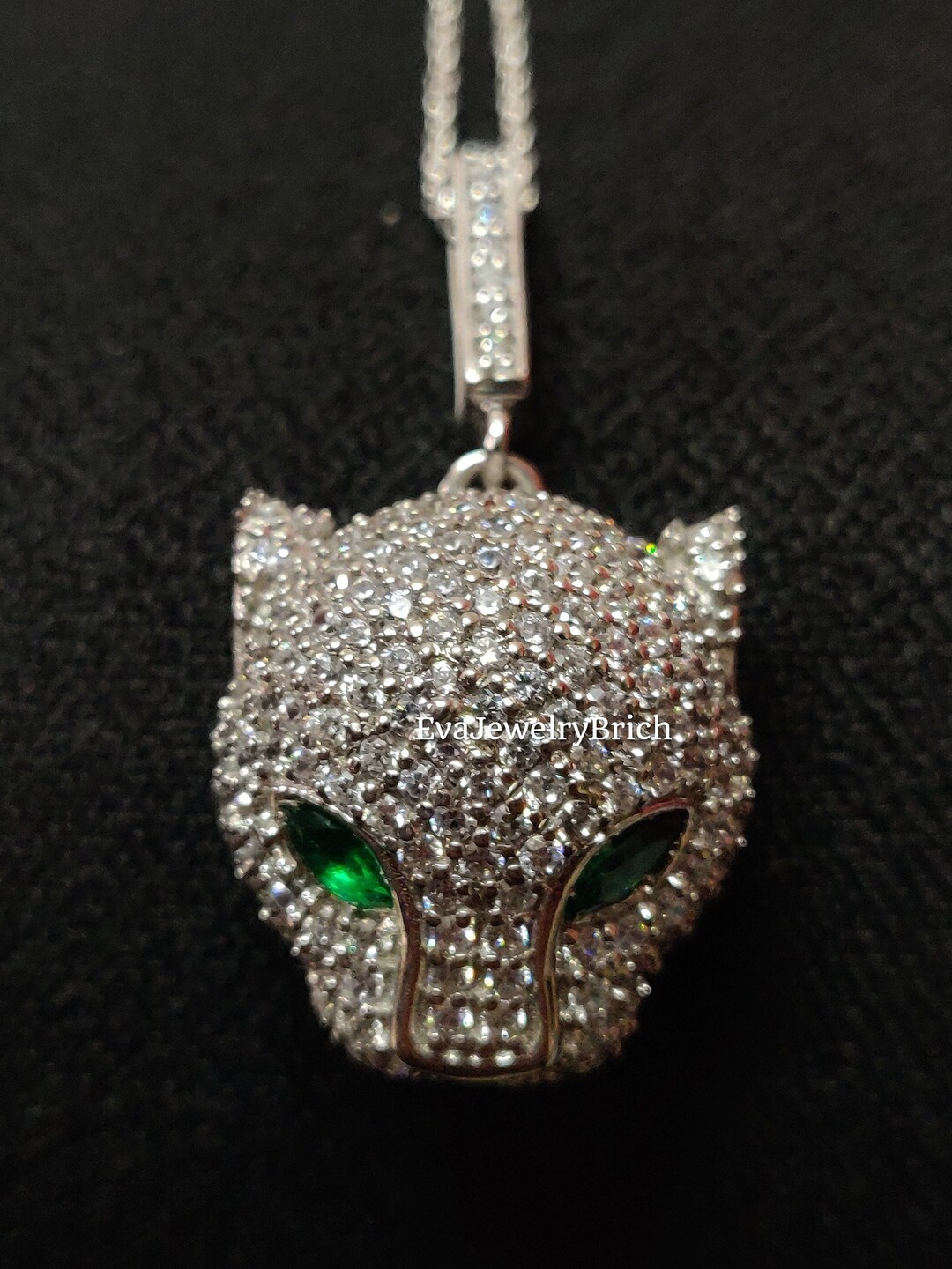Round Diamond LEOPARD HEAD NECKLACE 14K White Gold Plated Animal Lover ...