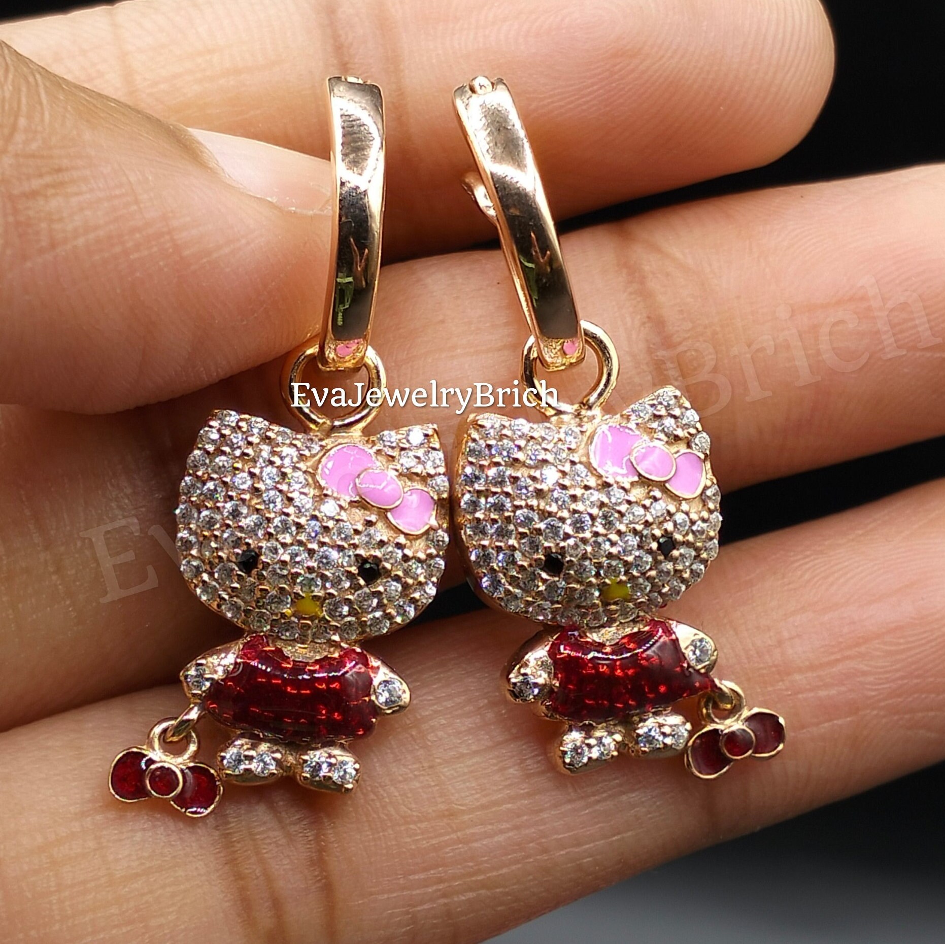 Diamond Hello Kitty Earrings/kids Earrings/birthday Gift Hello Kitty ...