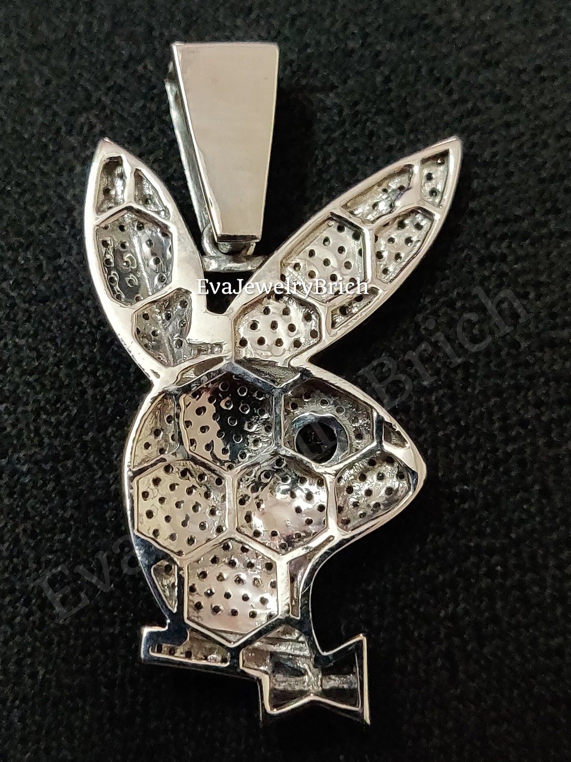 Custom Made Iced Out Playboy Bunny Pendant - Iced Out Silver Rabbit Jewelry - Rabbit Pendant ...