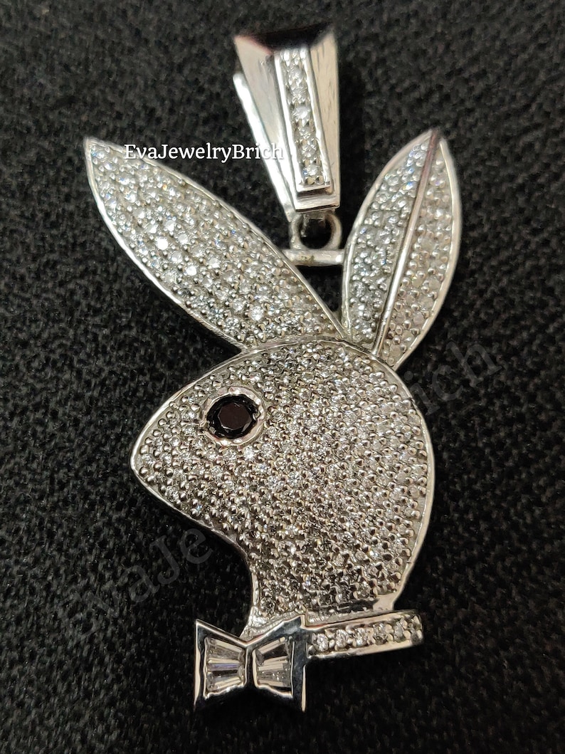 Custom Made Iced Out Playboy Bunny Pendant - Iced Out Silver Rabbit Jewelry - Rabbit Pendant ...
