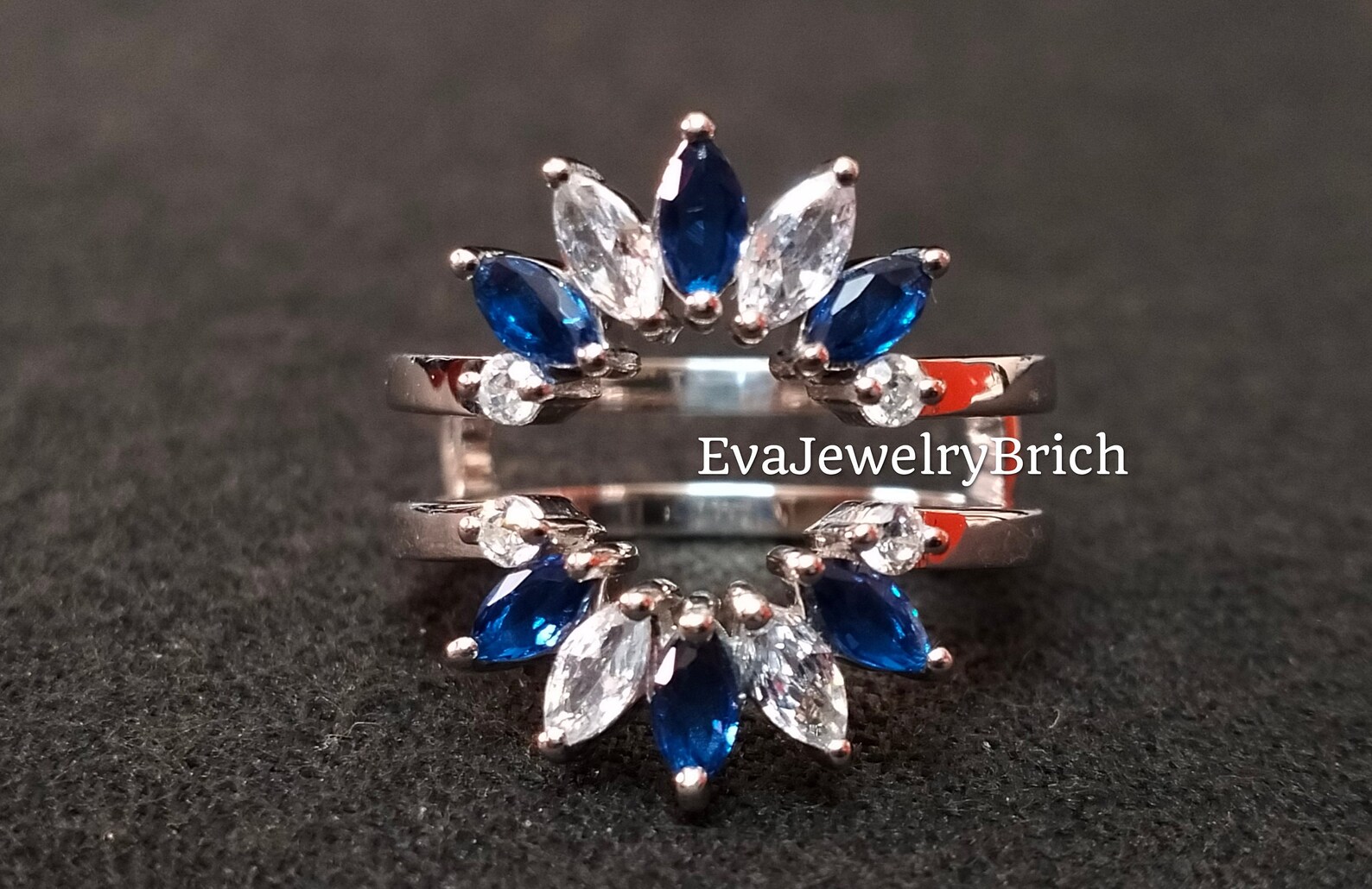 2ct Marquise Cut Blue Sapphire & Diamond 14K White Gold Plated Wedding ...