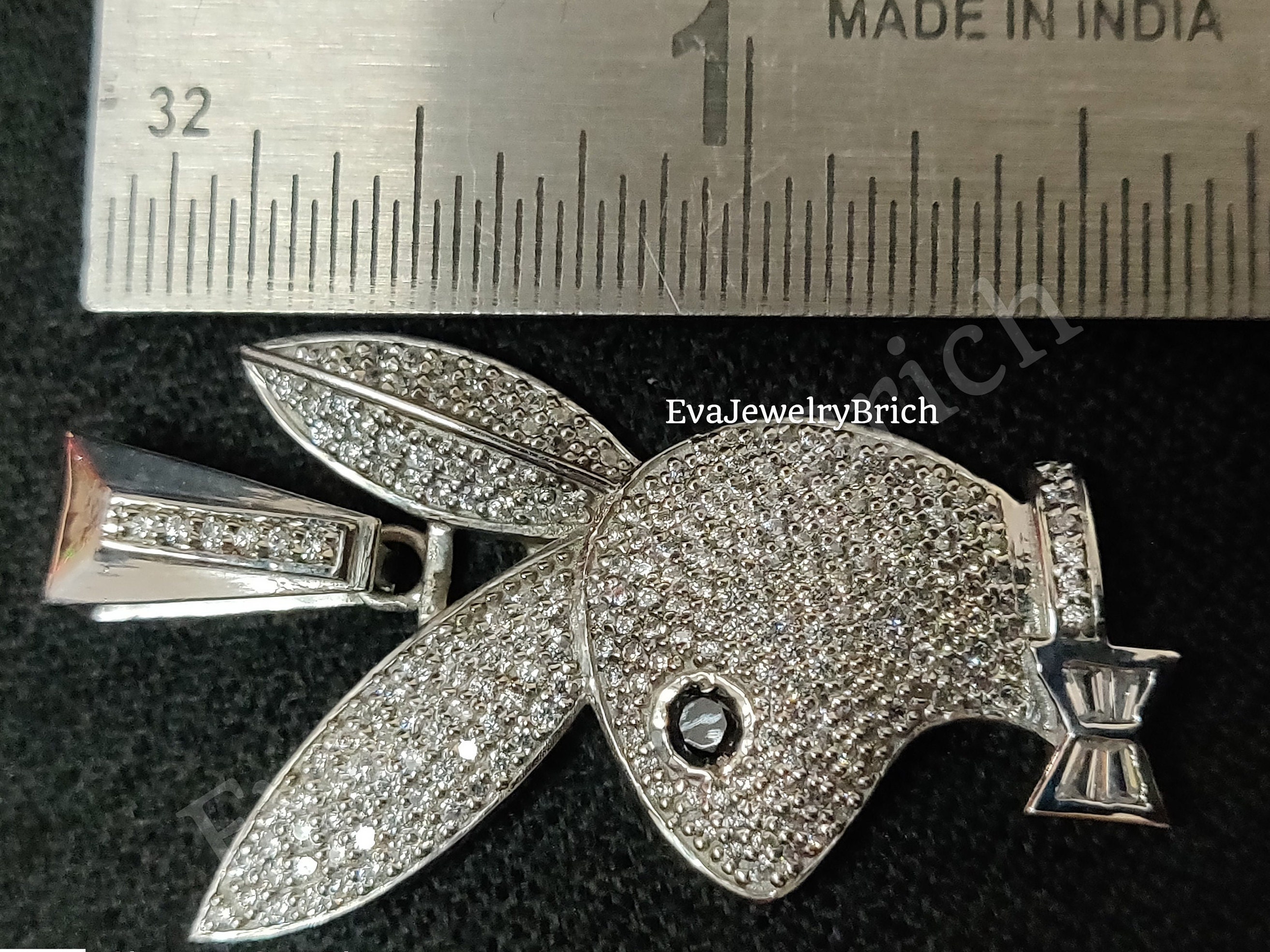 Custom Made Iced Out Playboy Bunny Pendant - Iced Out Silver Rabbit Jewelry - Rabbit Pendant ...