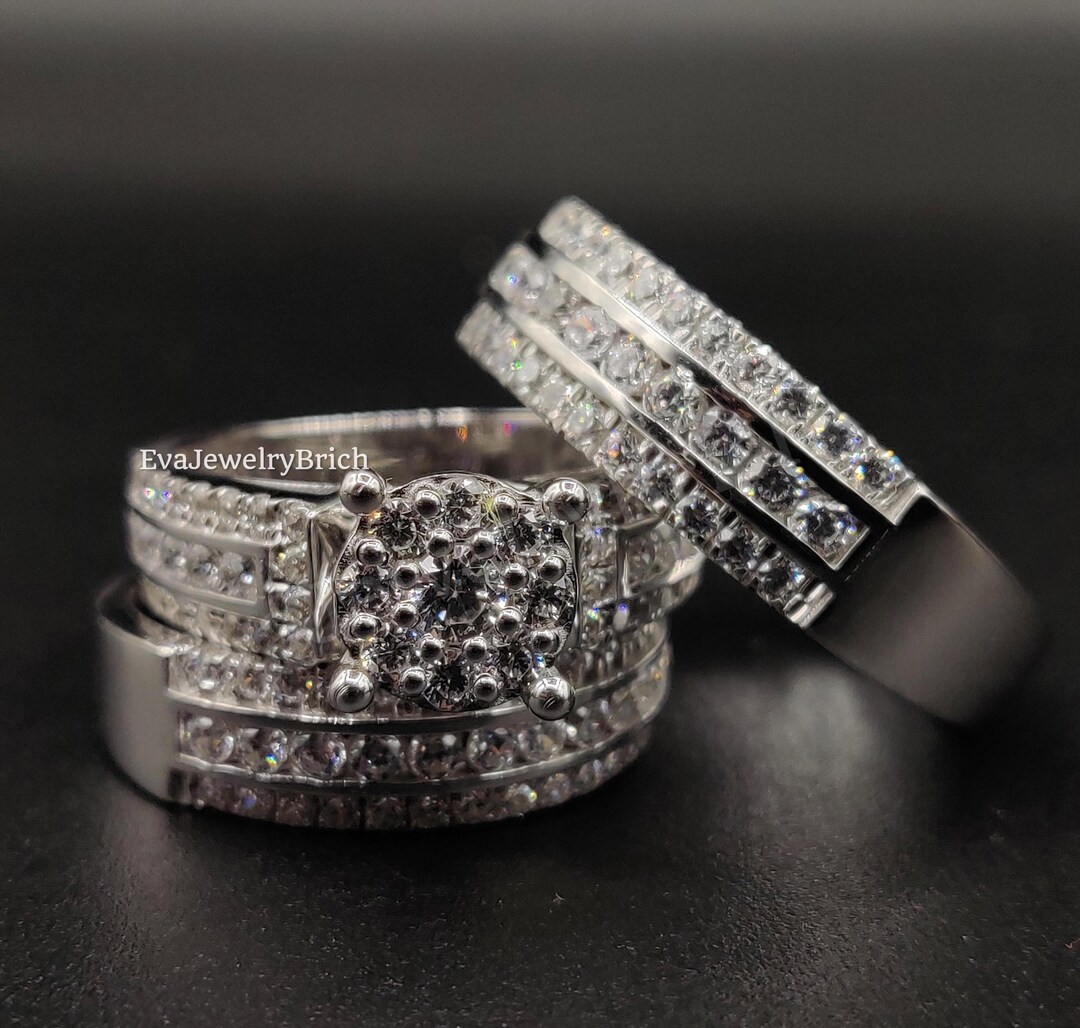 Wedding Band Trio Ring Set | Matching Engagement Ring Set Bridal Trio ...